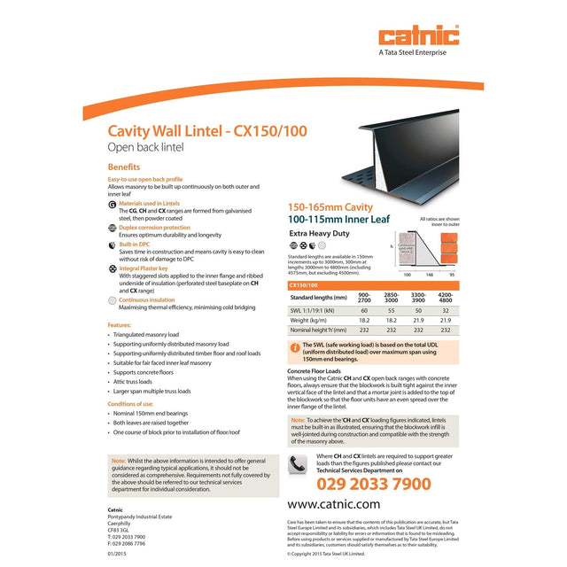 Catnic CX150/100 150mm Extra Heavy Duty Cavity Lintel – Armstrong Cheshire