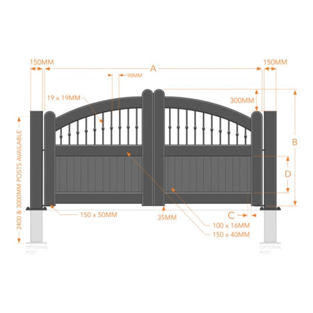 Curved Top Metal Double Swing Driveway Gate Wood Effect Aluminium ...